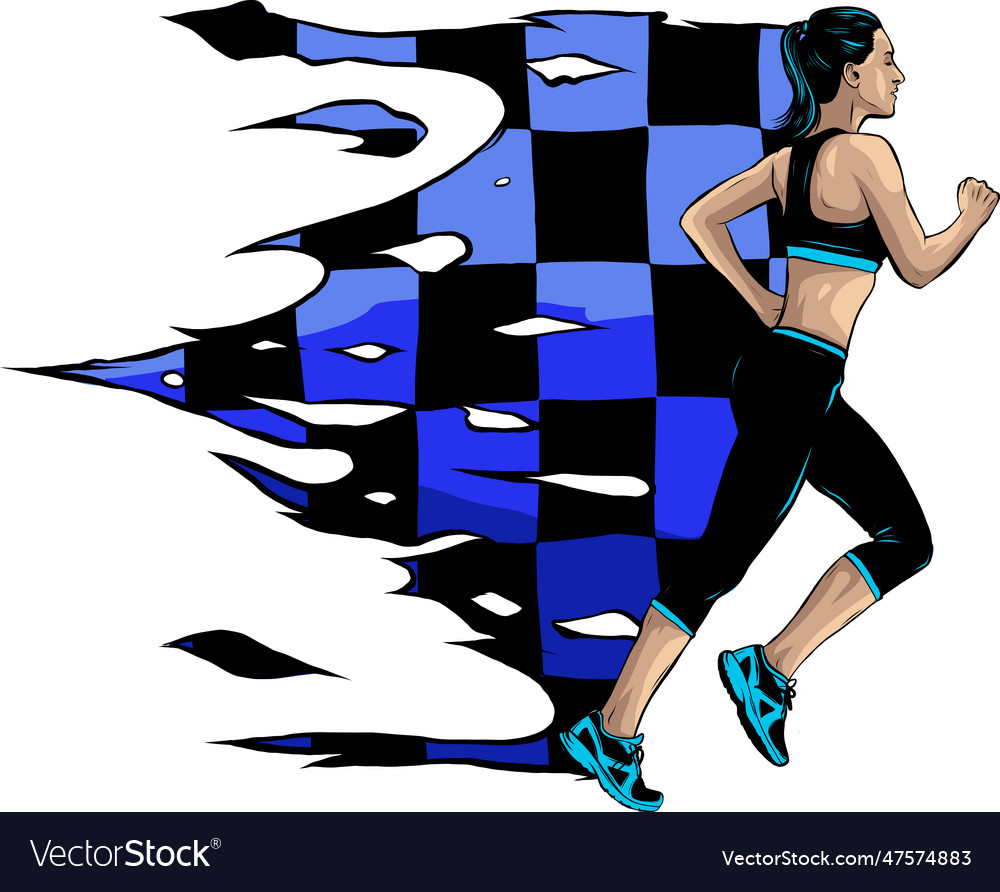 Young running woman isolated silhouette Royalty Free Vector