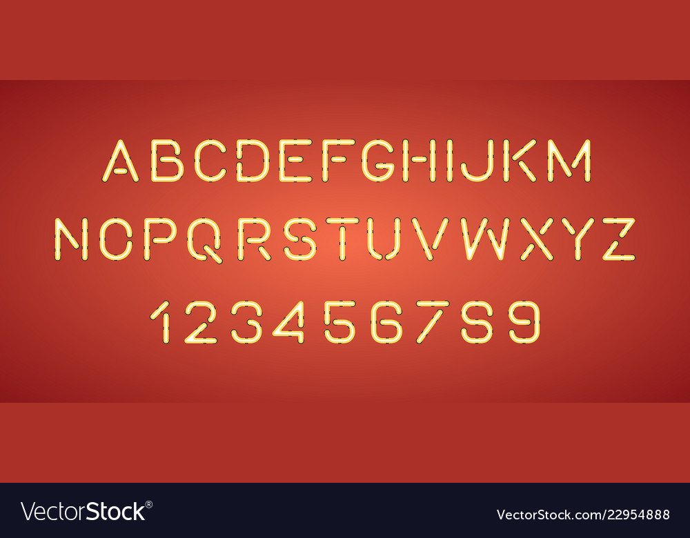 Bright neon alphabet letters numbers Royalty Free Vector