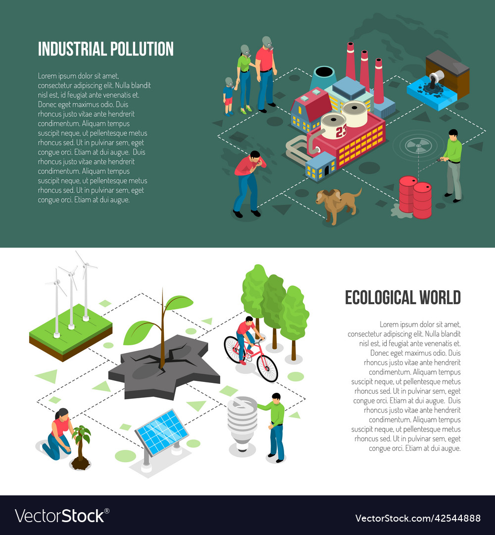Ecology isometric horizontal banners Royalty Free Vector Ecology isometric horizontal banners Royalty Free Vector