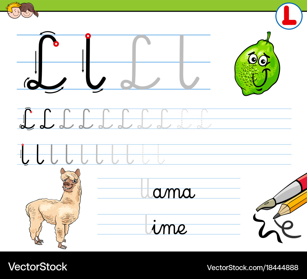 How to write letter l worksheet for kids Vector Image