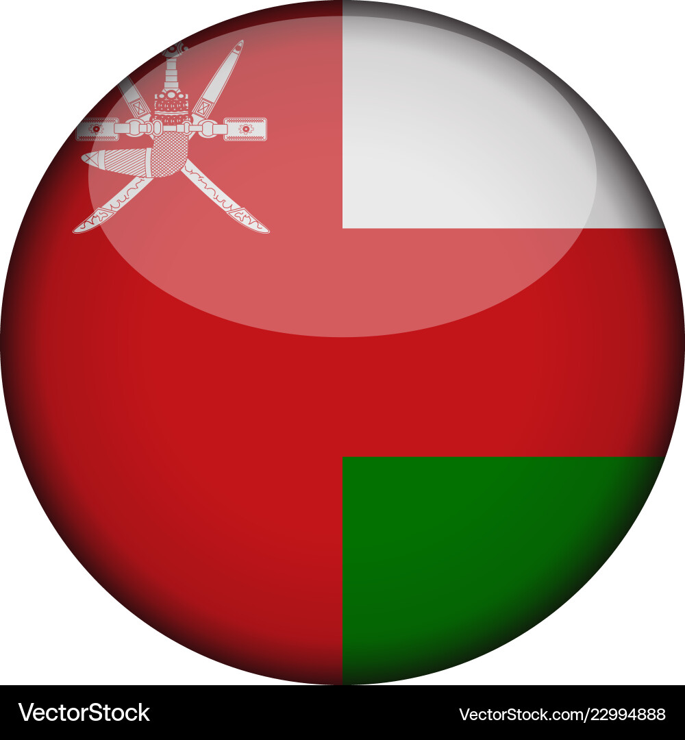 Oman flag in glossy round button icon oman Vector Image