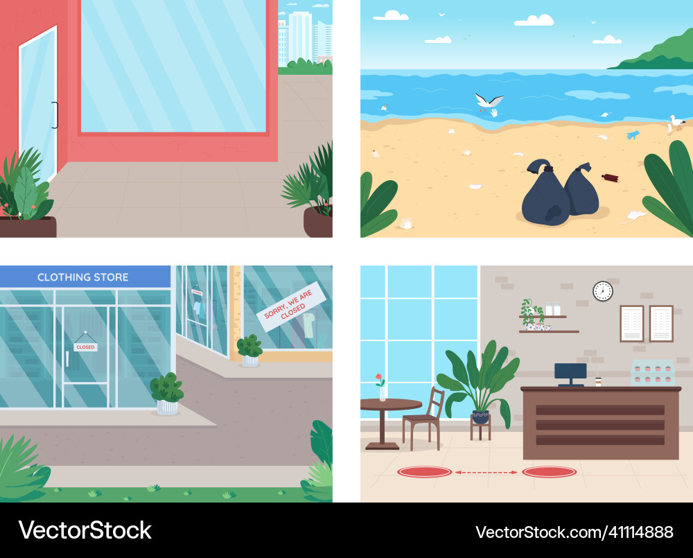 Quarantine flat color set Royalty Free Vector Image