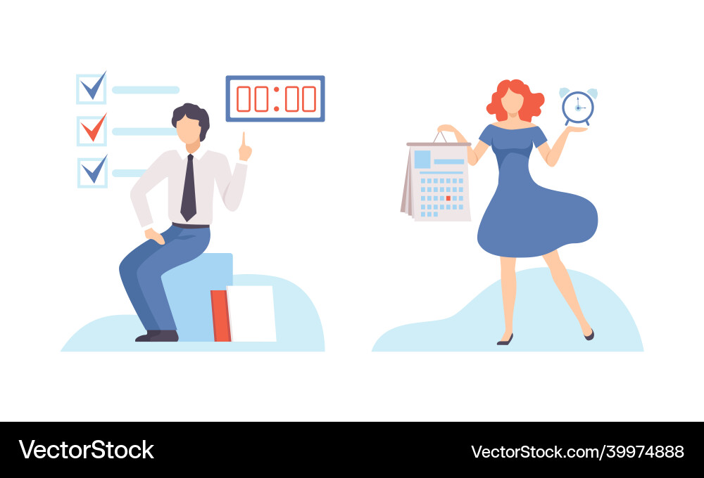 Time management and task planning with young man Vector Image