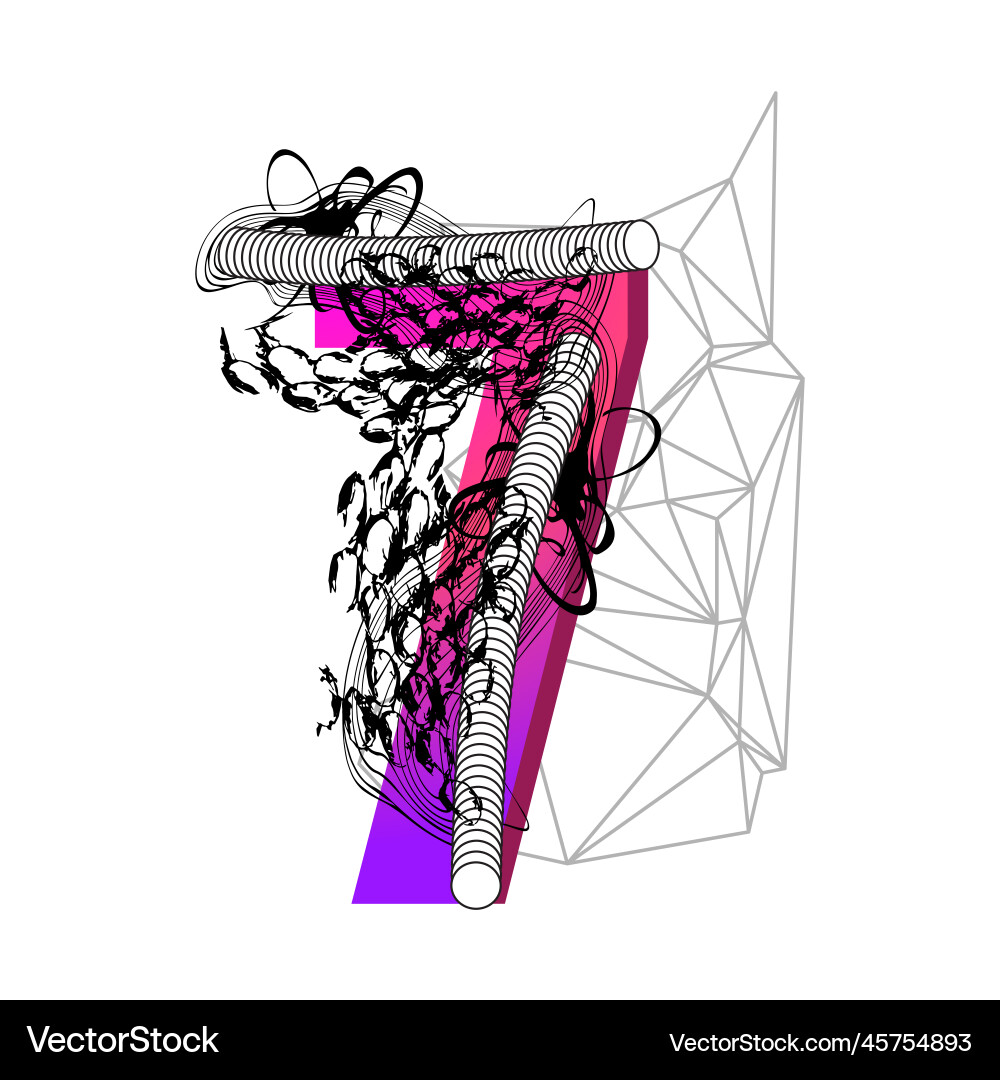 Abstract number 7 seven decorative art brush Vector Image