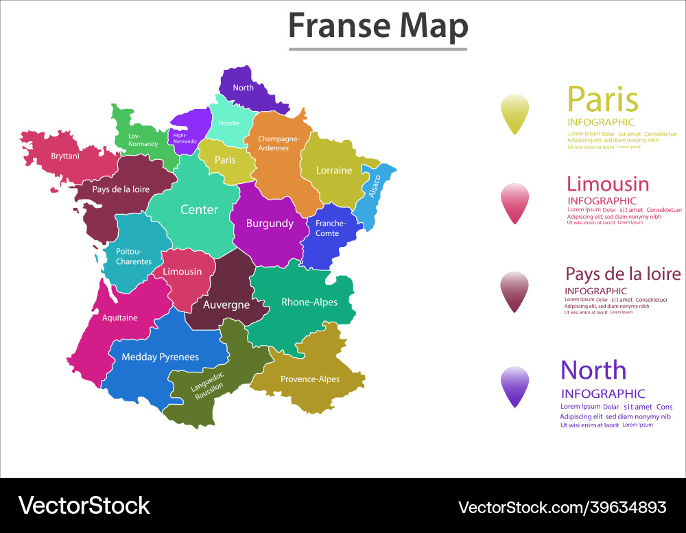 France map divided into provinces or regions Vector Image