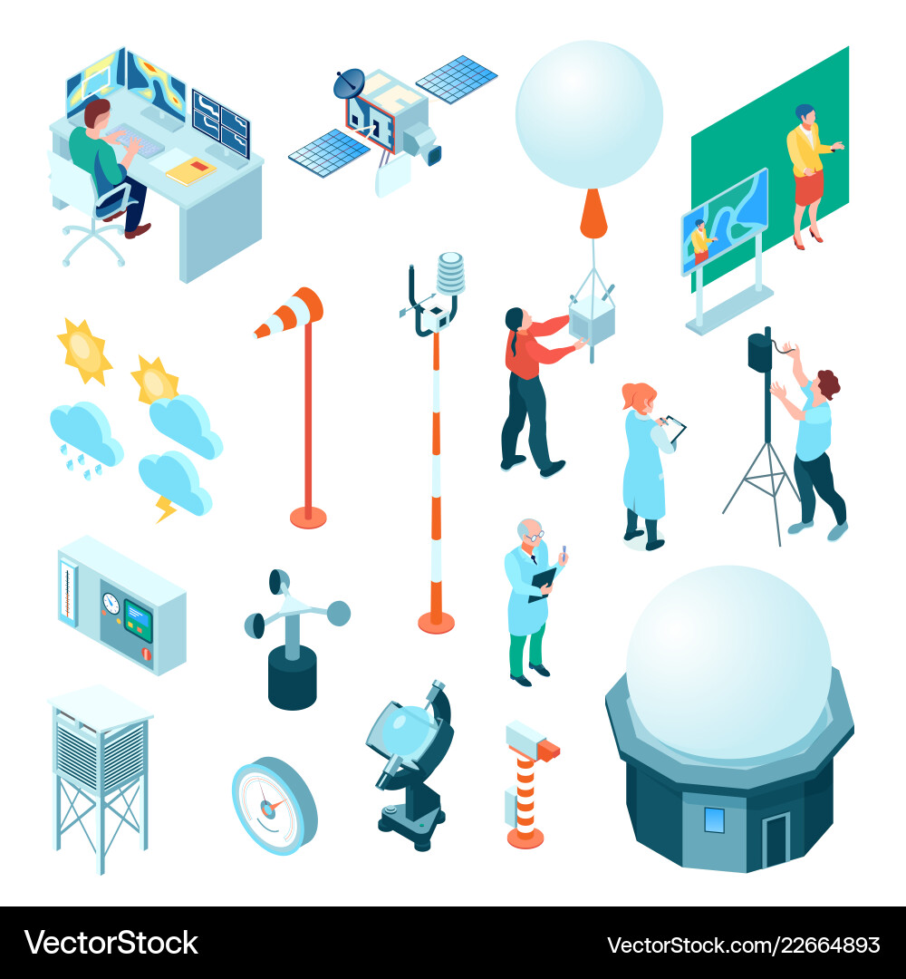 Meteorological weather center isometric set Vector Image