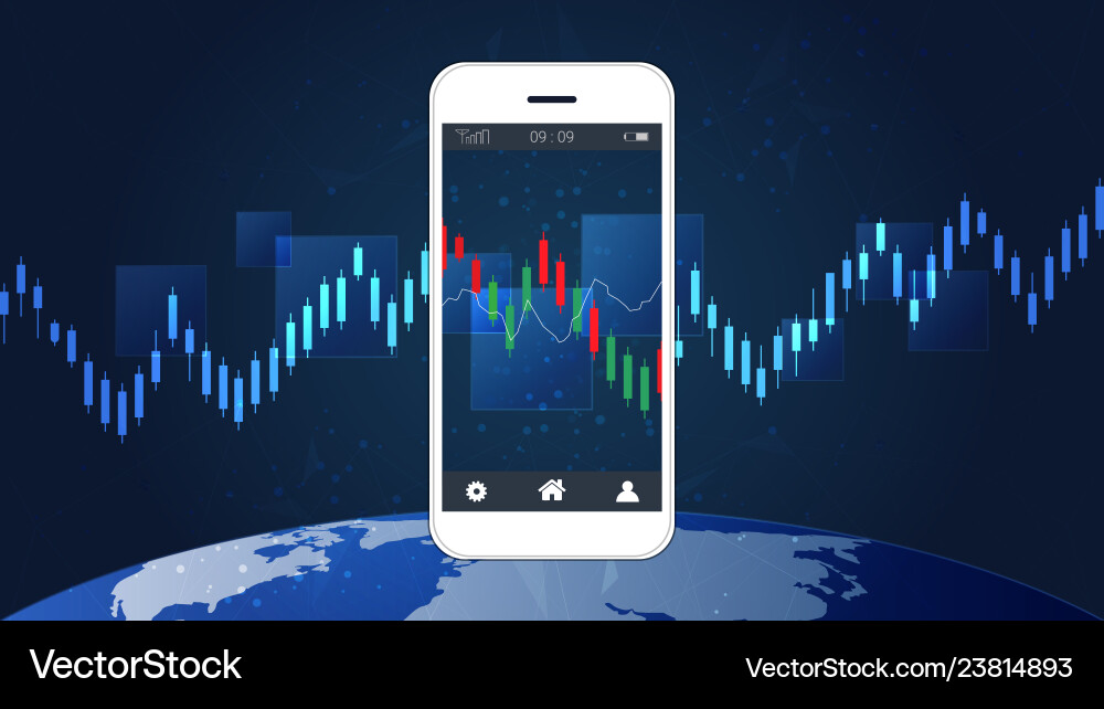 Mobile stock trading concept with candlestick Vector Image