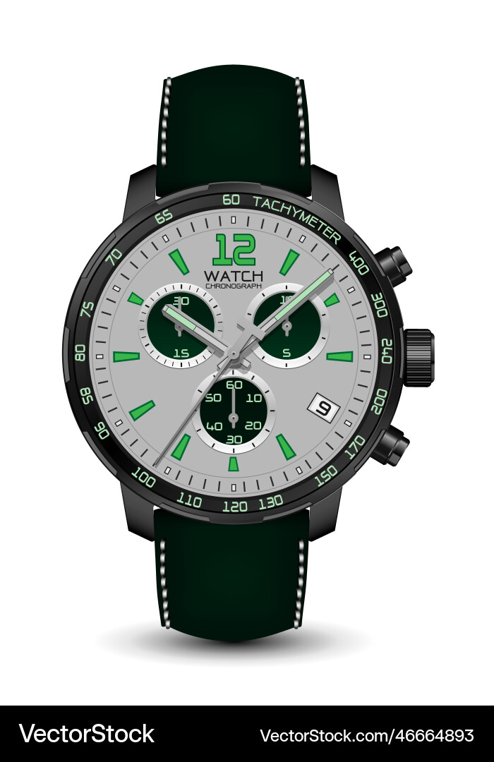 Realistic watch clock chronograph black steel Vector Image