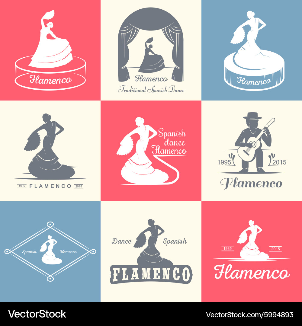 Set logos and badges flamenco Royalty Free Vector Image
