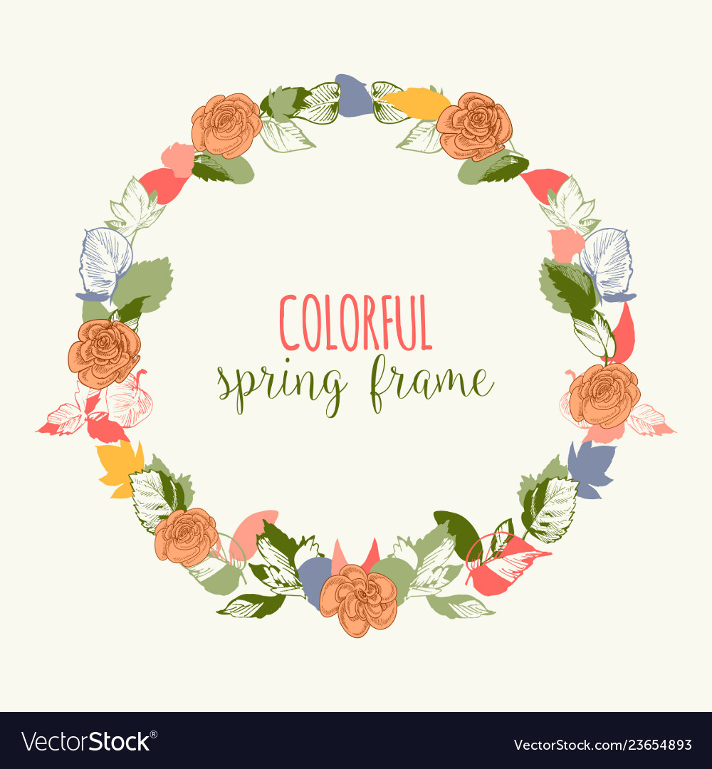 Spring round frame in bright colors flowers and Vector Image