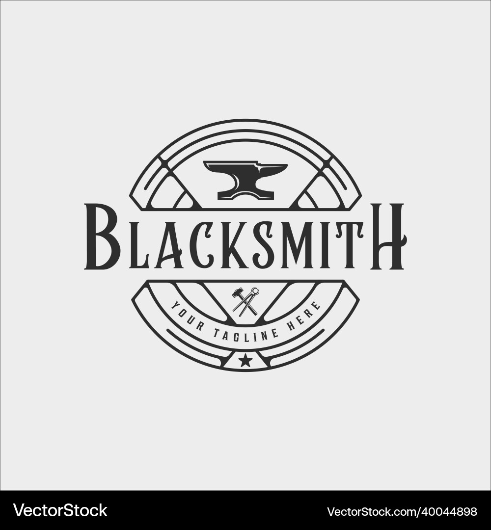 Blacksmith anvil and hammer logo vintage Vector Image