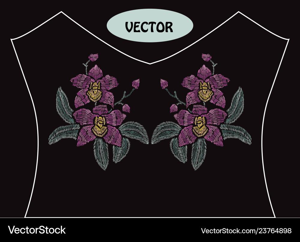 Embroidery floral bouquet Royalty Free Vector Image