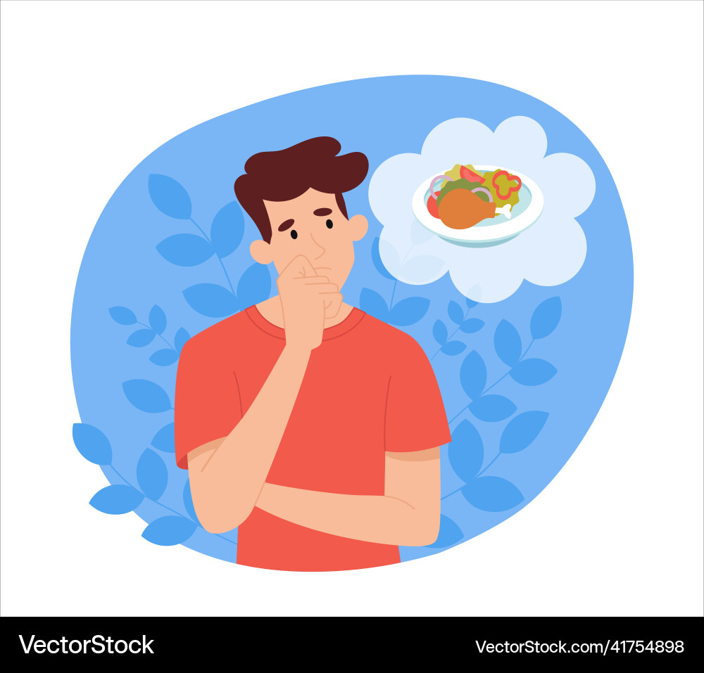 Hungry man dream about food Royalty Free Vector Image