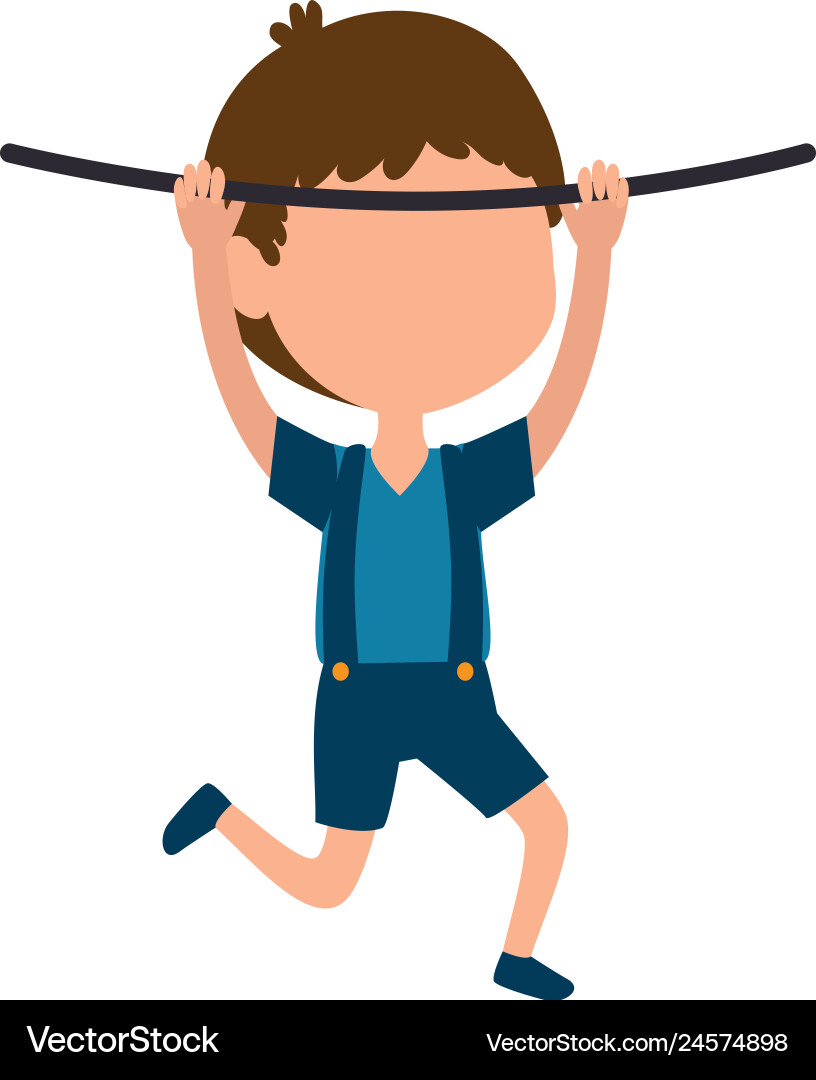 Little boy hanging in rope character Royalty Free Vector