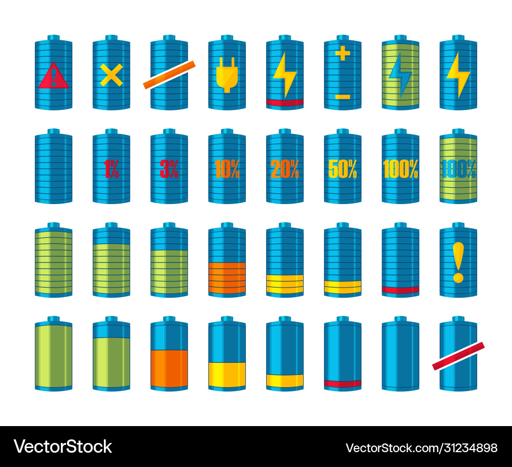 Phone or smartphone battery icons with various Vector Image