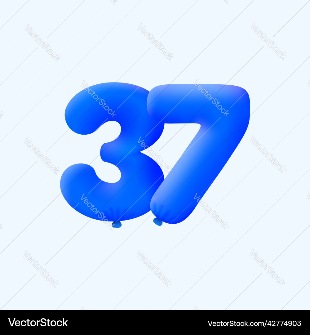 Blue 3d number 37 balloon realistic 3d helium Vector Image