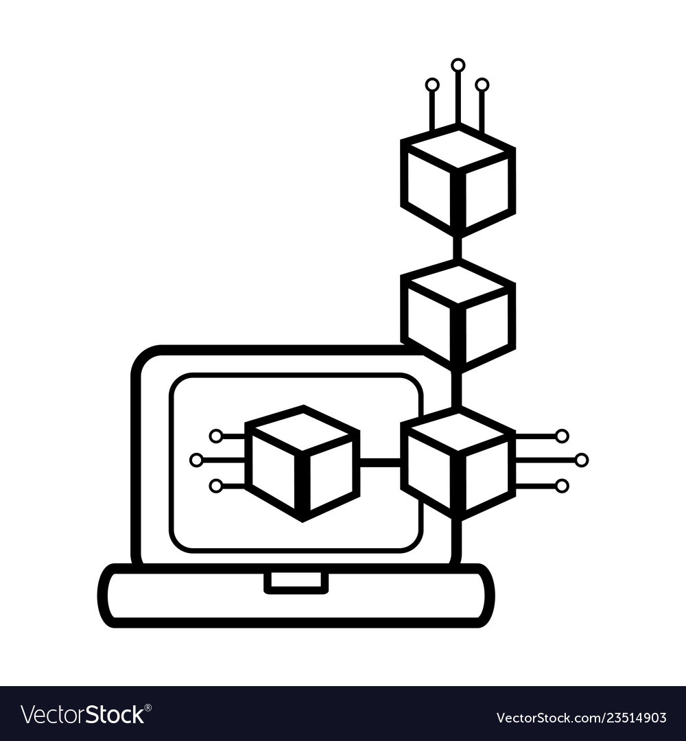 Computer and nodes symbol black white Royalty Free Vector