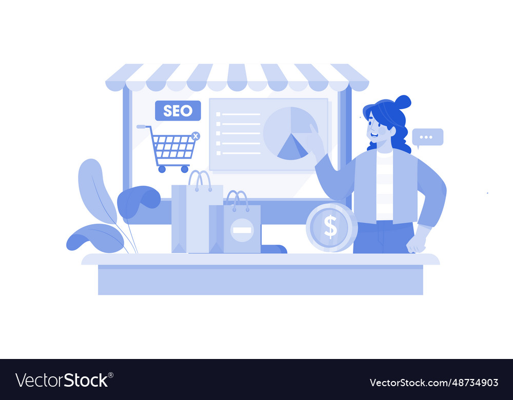 E-commerce marketer optimizing product pages Vector Image E-commerce marketer optimizing product pages Vector Image