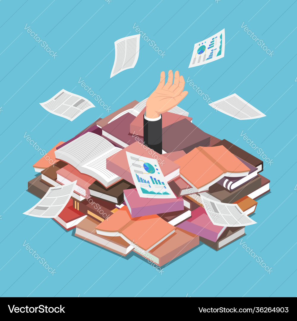 Isometric businessman drowned in book Royalty Free Vector