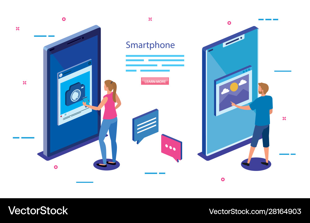 Isometric smartphones and people design Royalty Free Vector