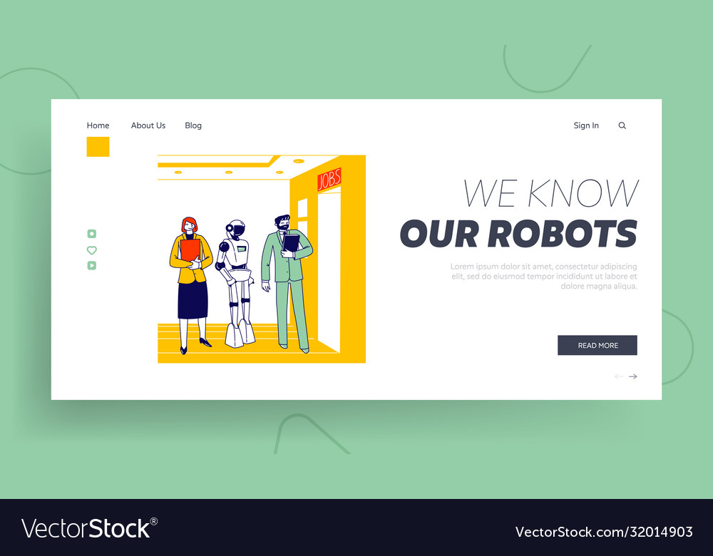 Robot and human competition landing page template Vector Image