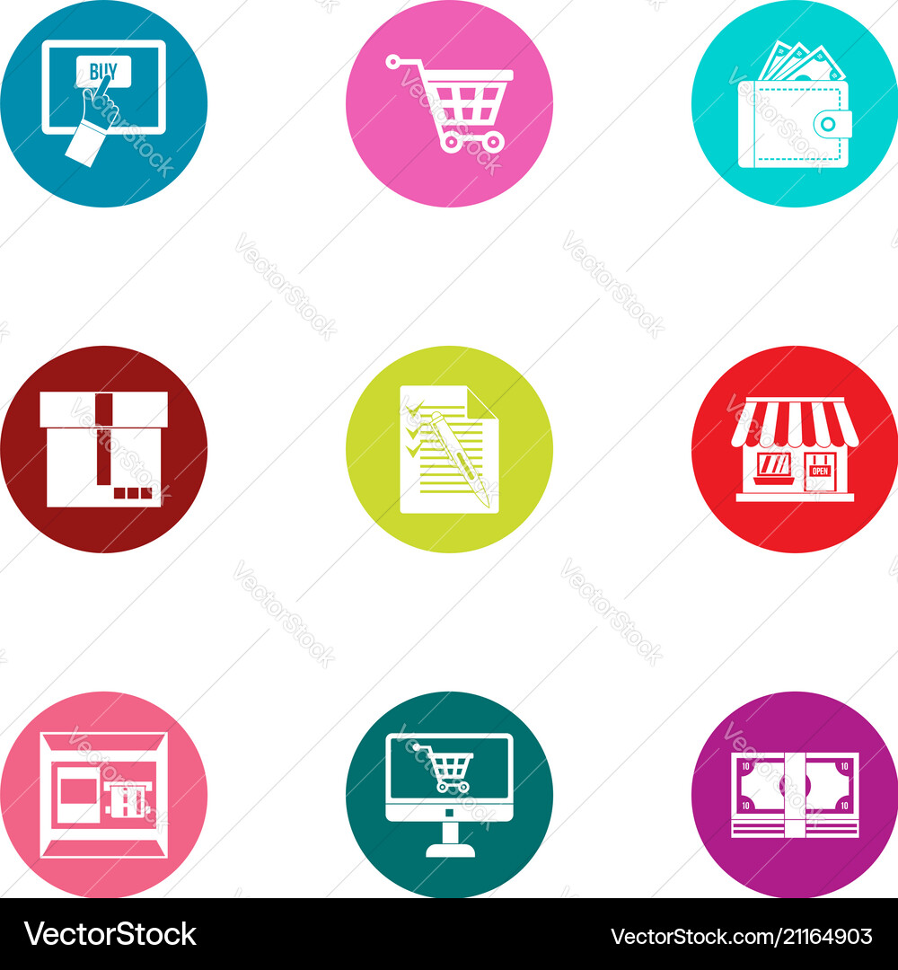 Shop business icons set flat style Royalty Free Vector Image