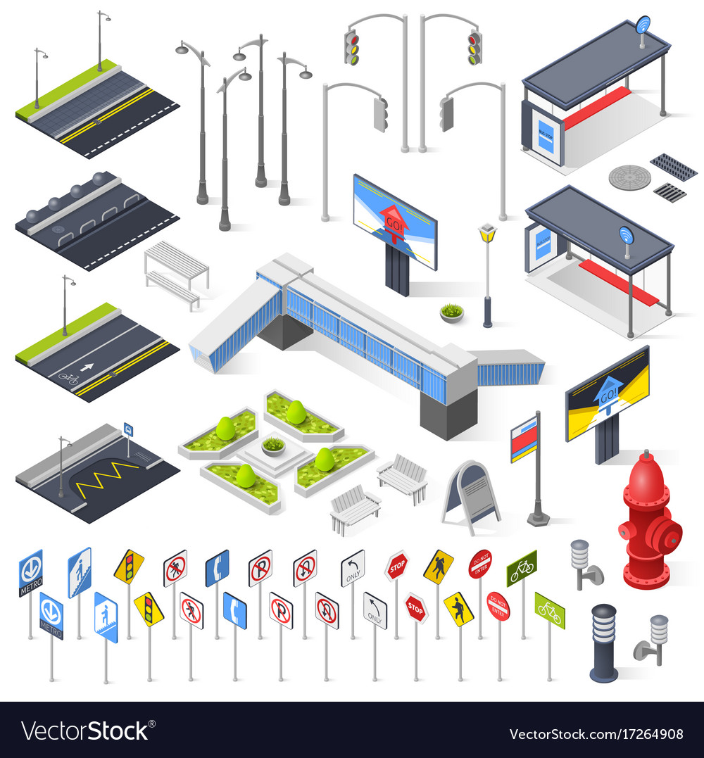 City street constructor isometric elements Vector Image