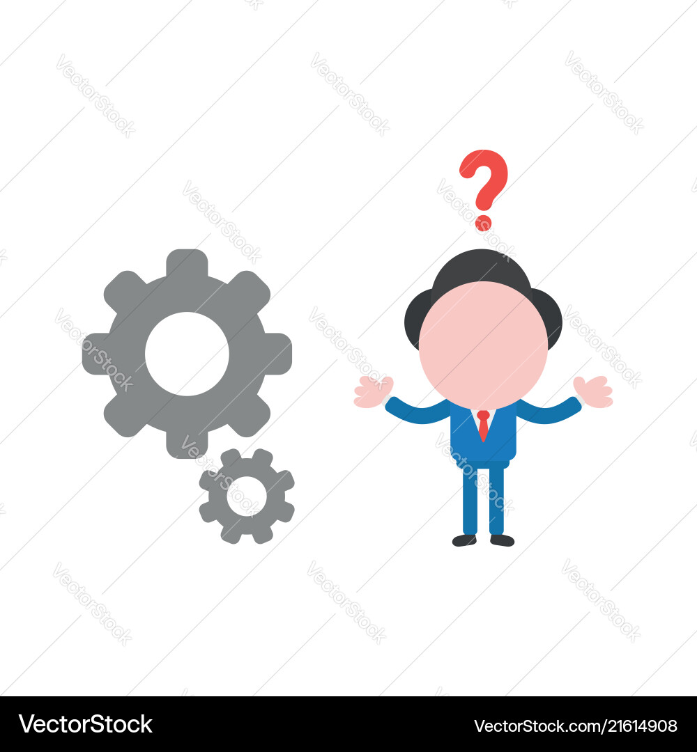 Confused businessman character with gears Vector Image