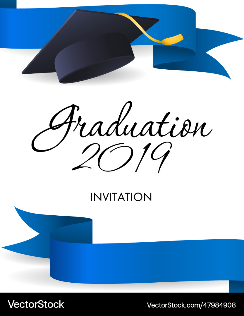 Graduation 2019 invitation design blue ribbons Vector Image