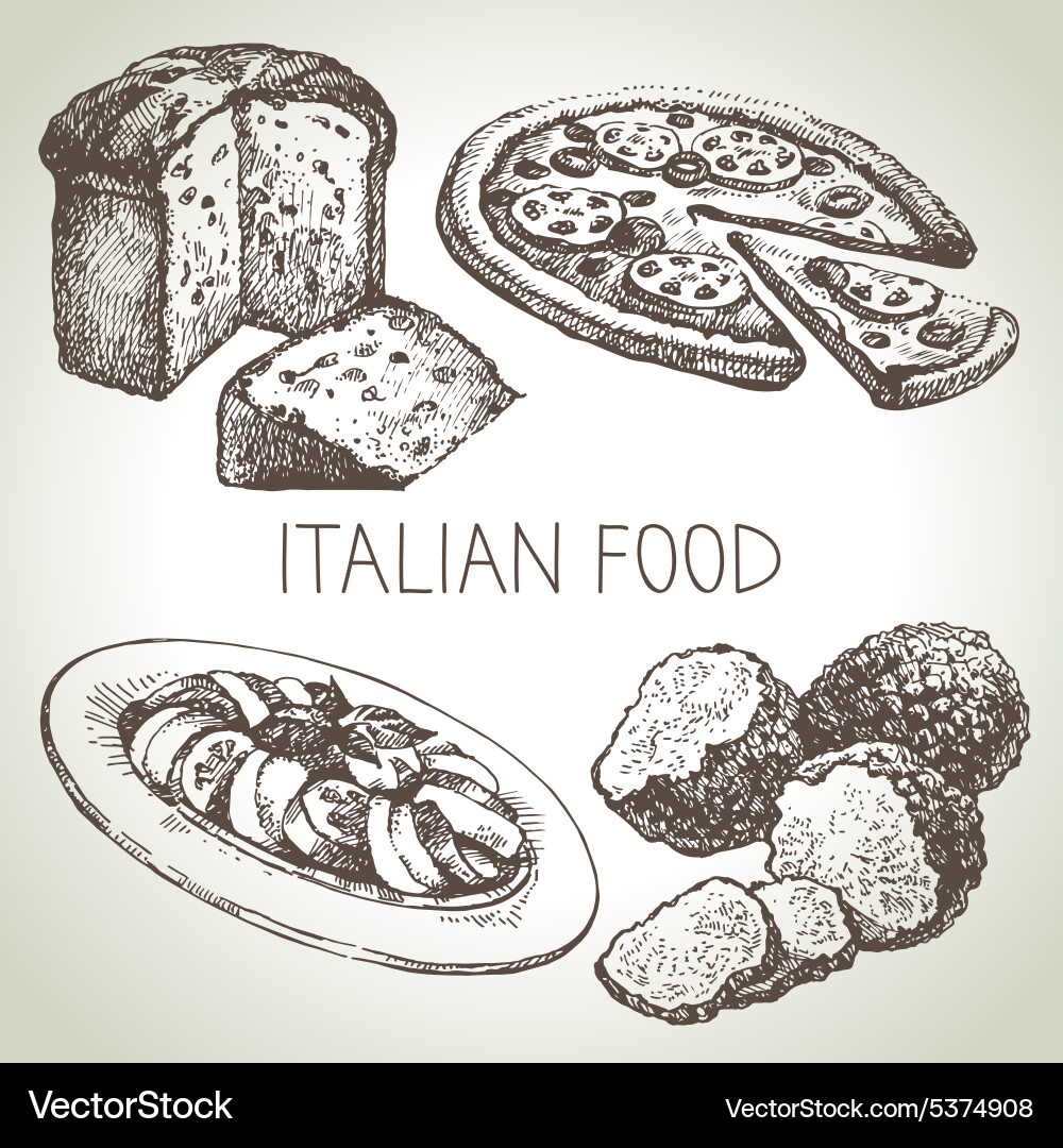 Hand drawn sketch italian food set Royalty Free Vector Image