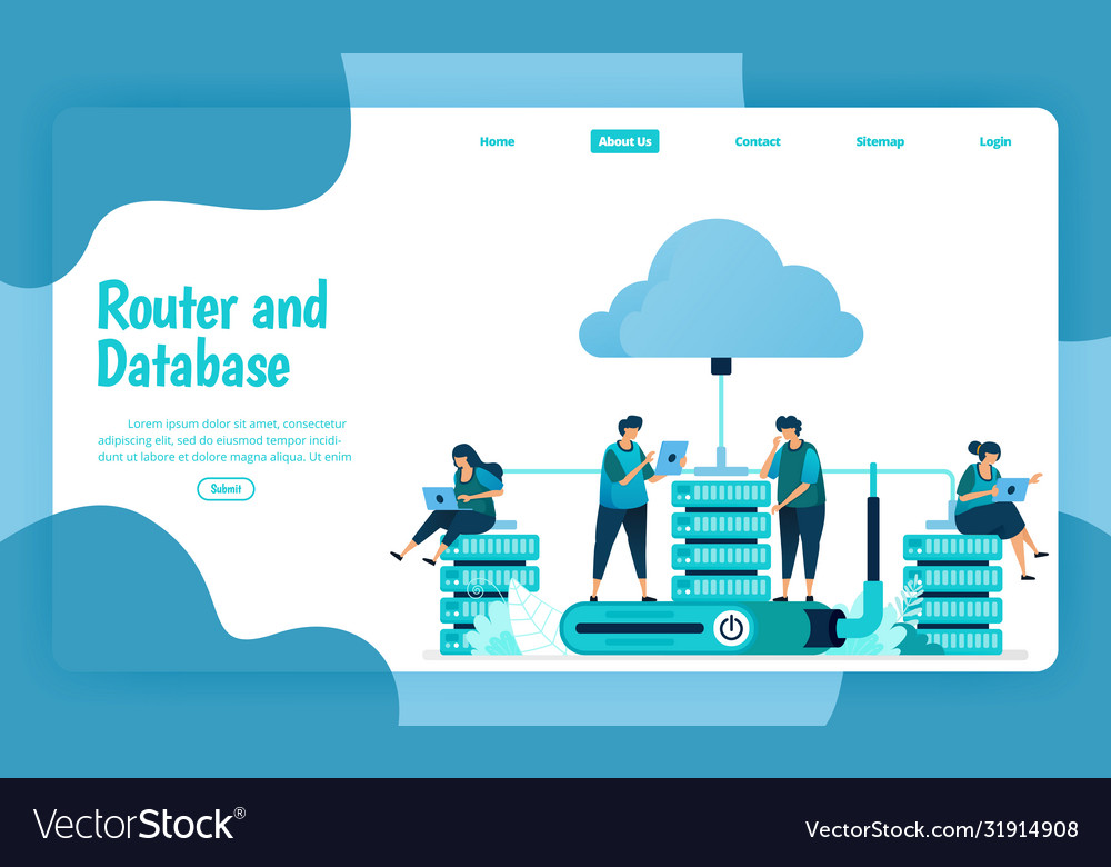 Landing page template router and database Vector Image