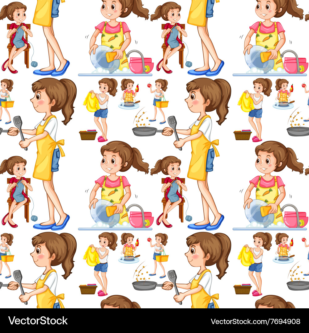 Seamless housewife doing chores Royalty Free Vector Image