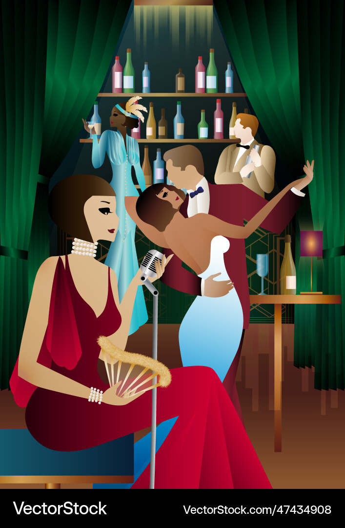 Singer and people dance and drink alcohol Vector Image