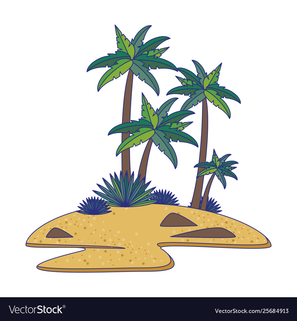 Beach with palms and rocks scenery isolated Vector Image