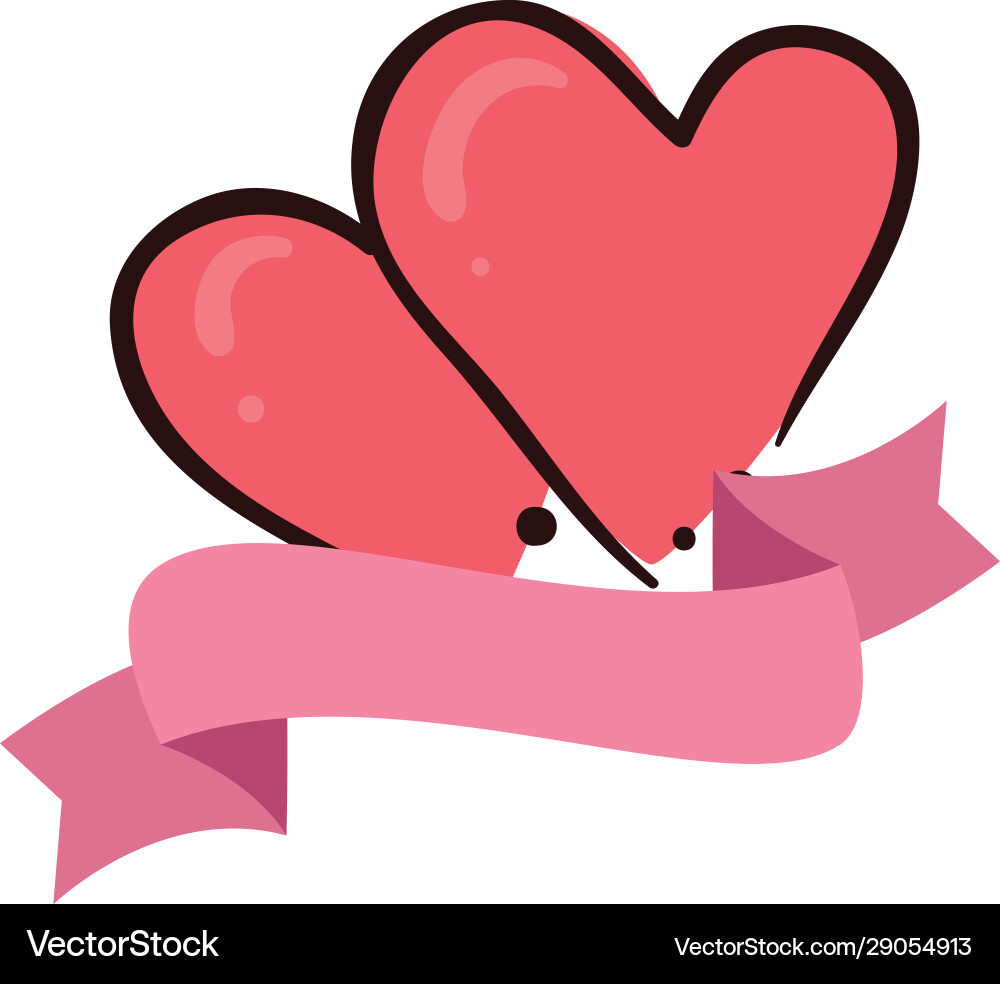 Cute hearts with ribbon isolated icon Royalty Free Vector