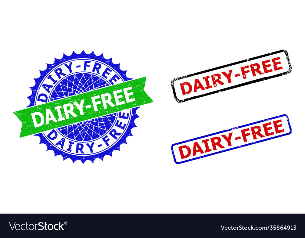 Dairy-free rosette and rectangle bicolor seals Vector Image