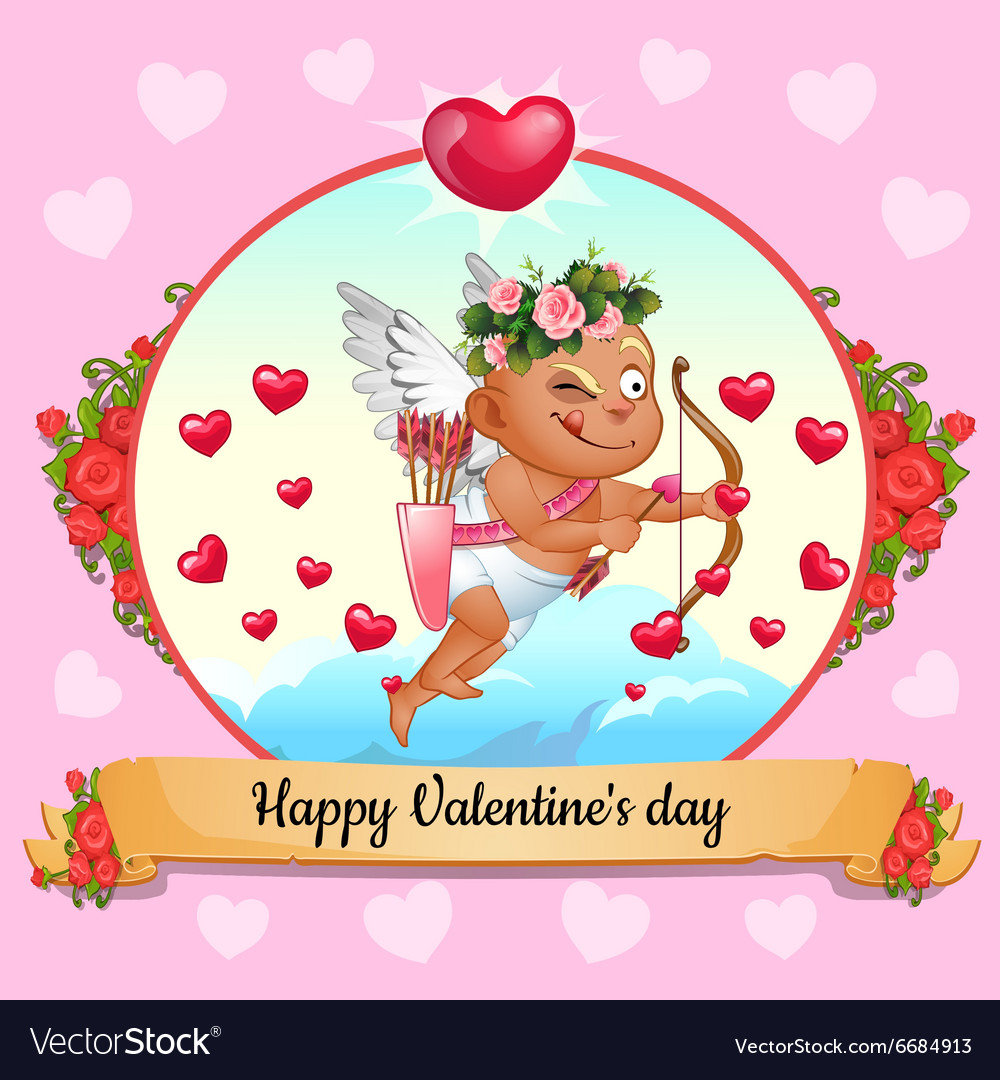 Greeting card for valentines day with cupid Vector Image