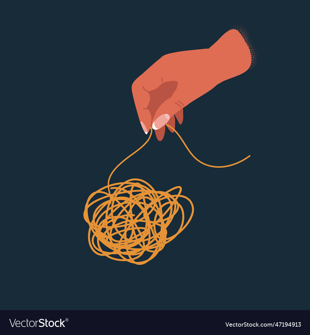 Hands and tangled thread Royalty Free Vector Image