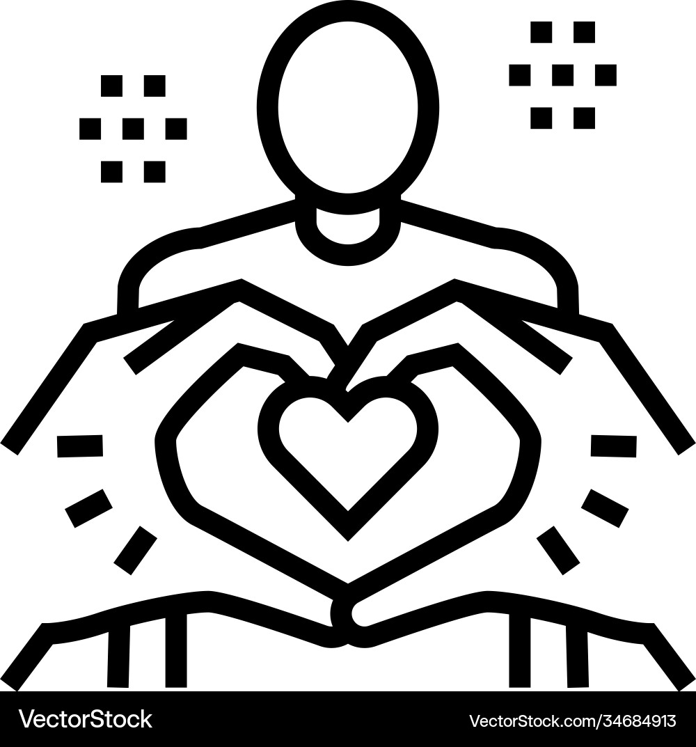 Heart gesture on human body line icon Royalty Free Vector