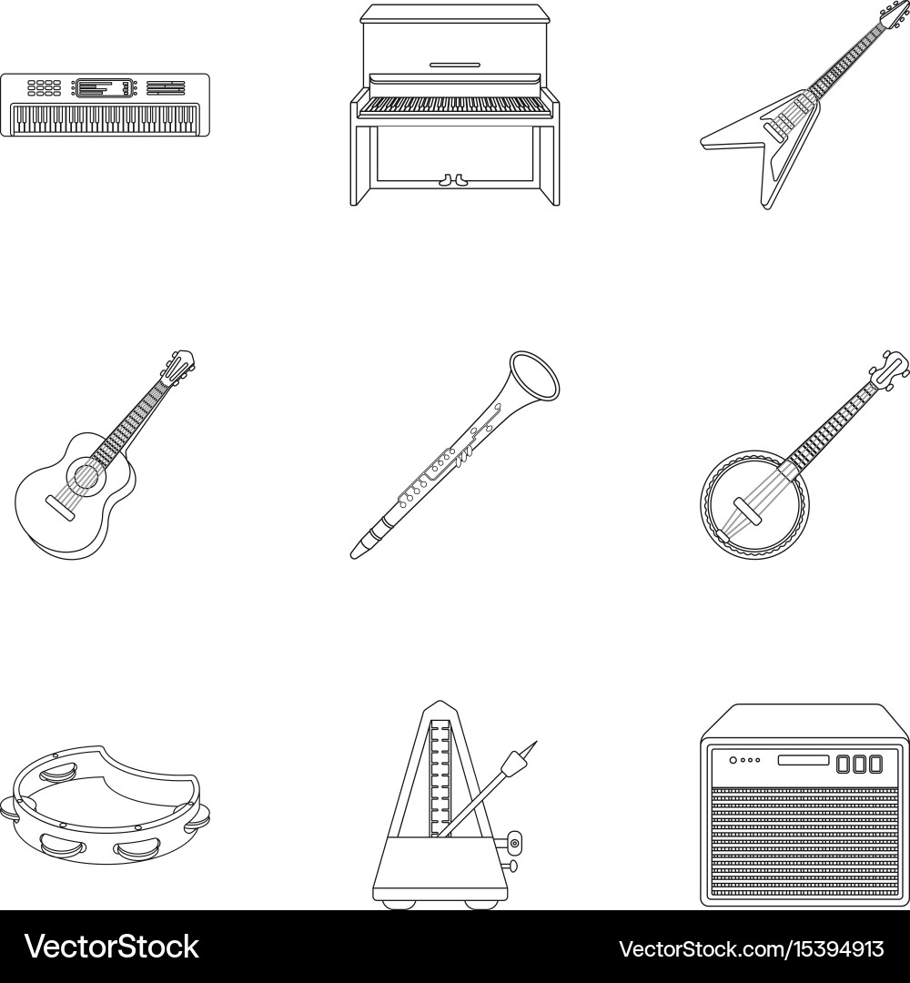 Musical instruments set icons in outline style Vector Image