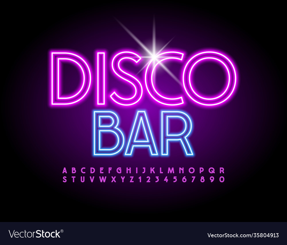 Neon banner disco bar illuminated led alphabet Vector Image