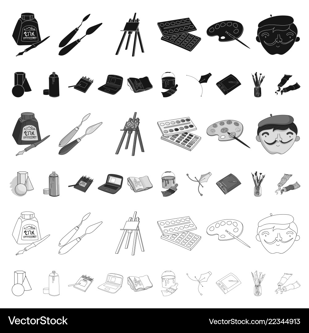 Painter and drawing cartoon icons in set Vector Image