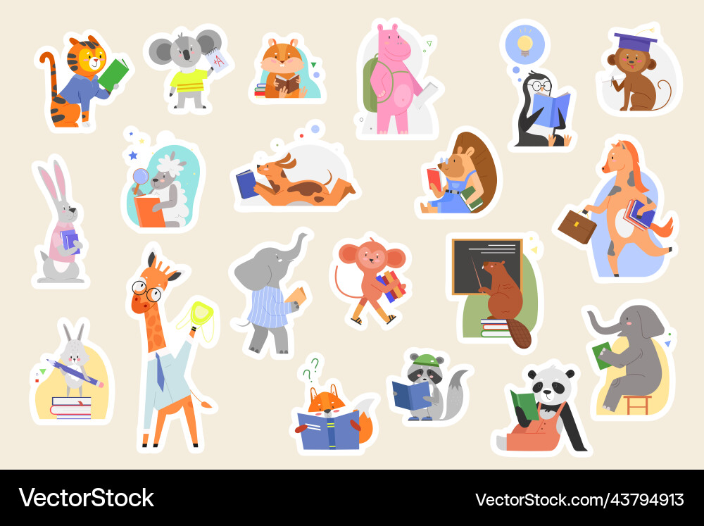 School students animals cute toy stickers Vector Image