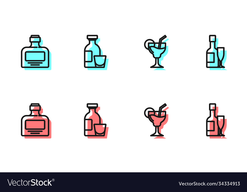 Set line cocktail whiskey bottle alcohol drink Vector Image Set line cocktail whiskey bottle alcohol drink Vector Image