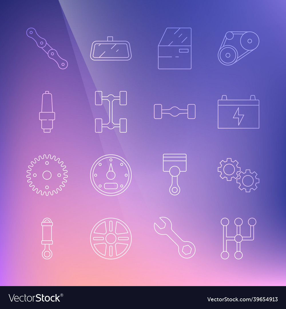 Set line gear shifter car battery door chassis Vector Image Set line gear shifter car battery door chassis Vector Image