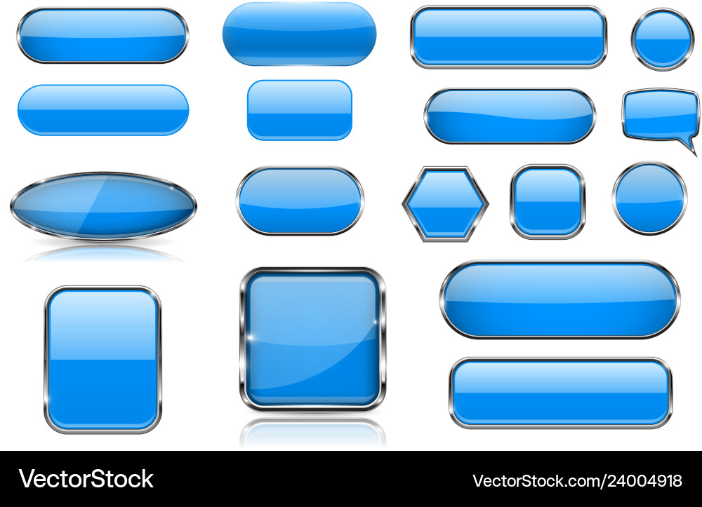 Blue glass buttons collection 3d icons Royalty Free Vector