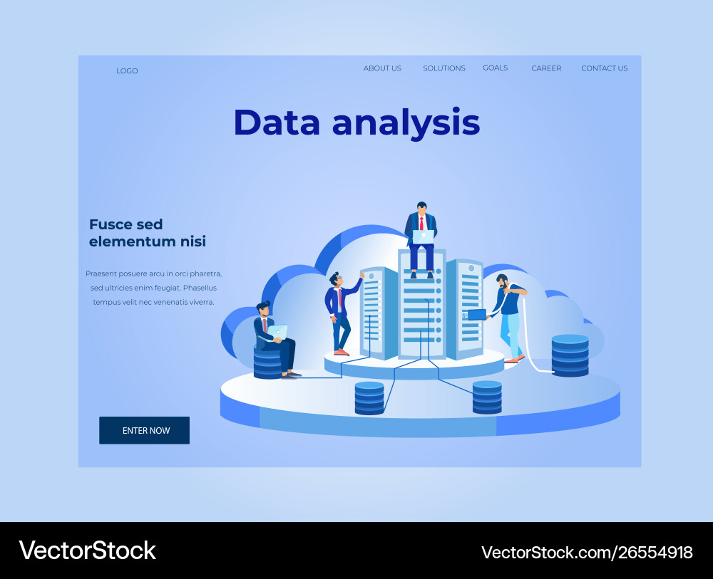 Data analysis and cloud database landing page Vector Image