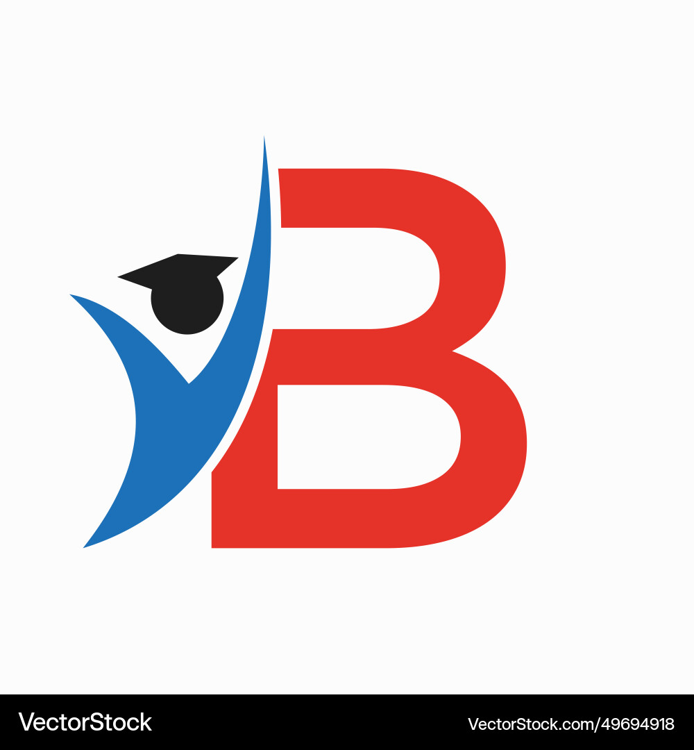 Education logo on letter b with graduation hat Vector Image