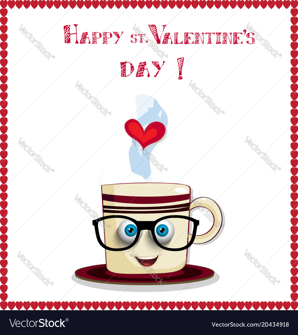 Happy st valentines day card with cute coffee mug Vector Image
