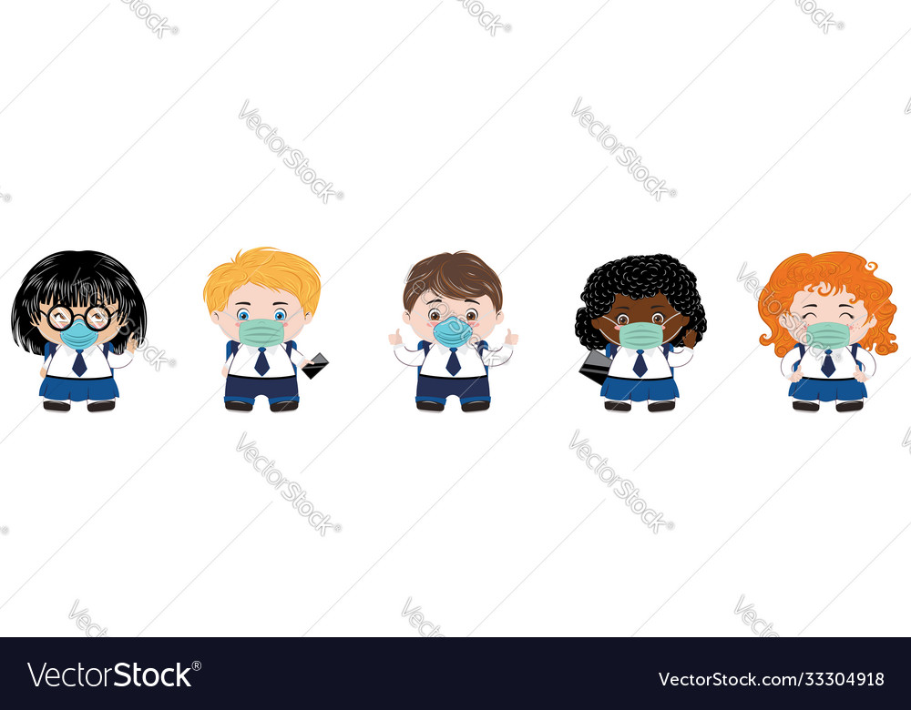 Kids Wearing Masks - Back to School Royalty Free Vector